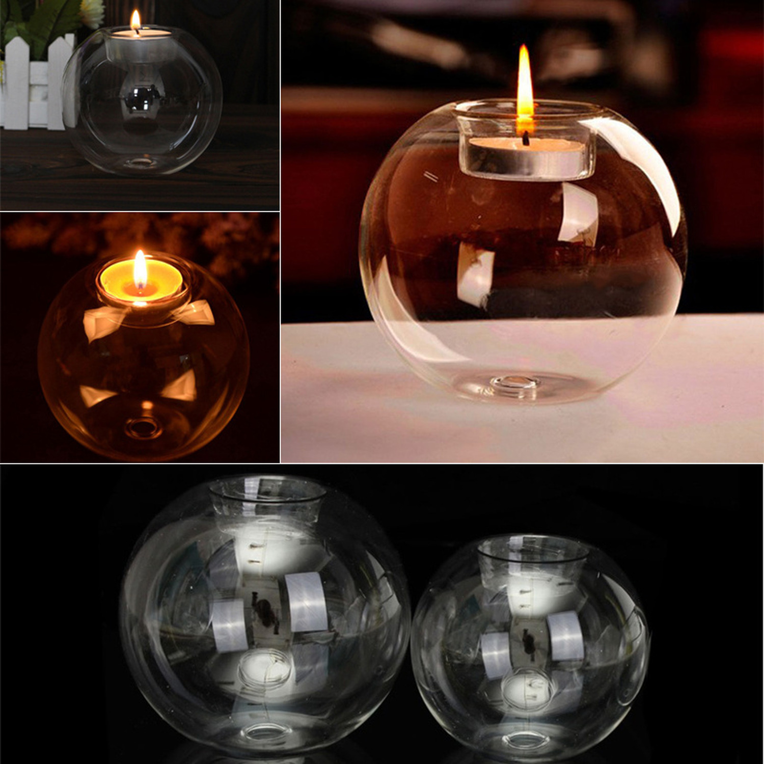 6-Piece Round Glass Ball Clear Tealight Candle Holder Wedding Party Decor