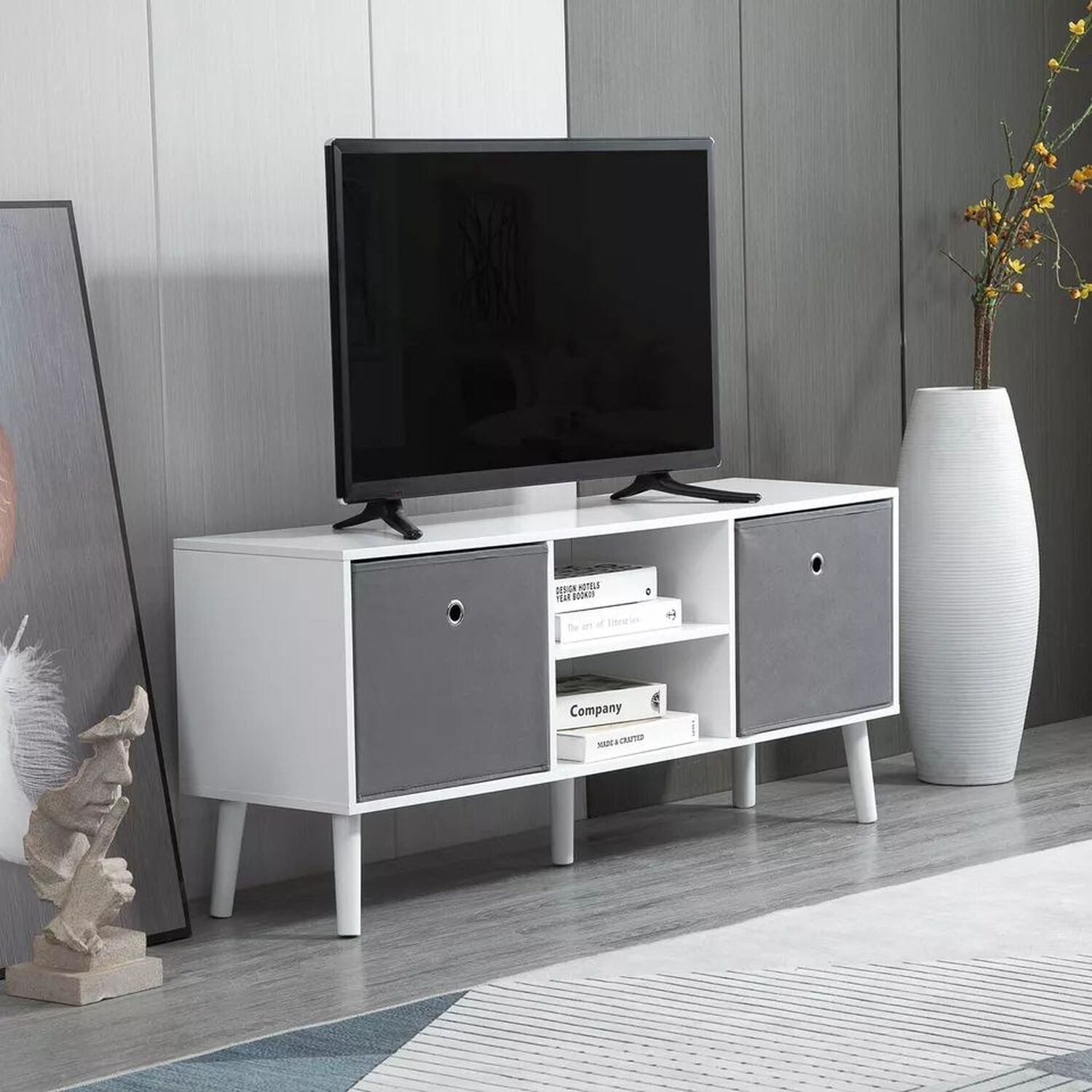 110cm TV Cabinet Unit with Shelves and Drawers