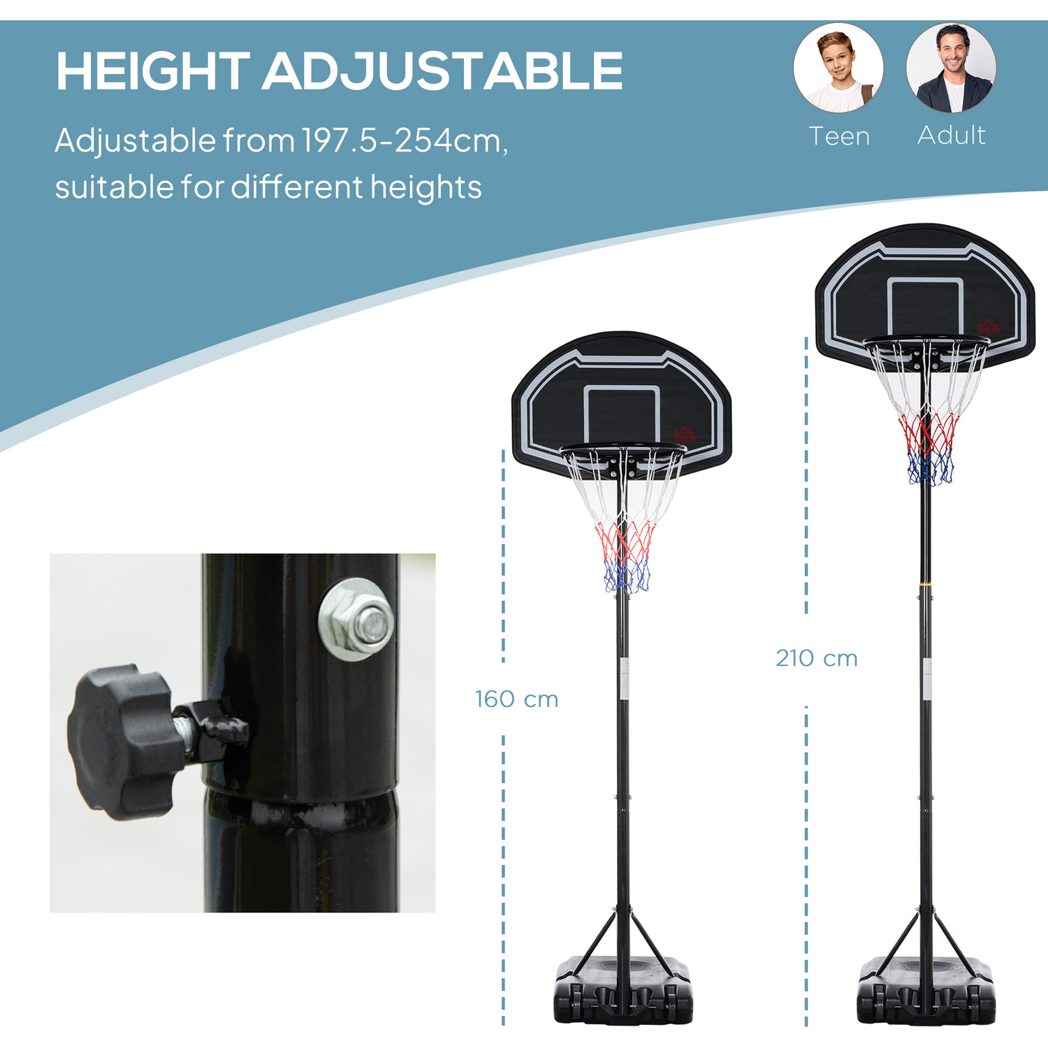 Height Adjustable Basketball Hoop and Stand