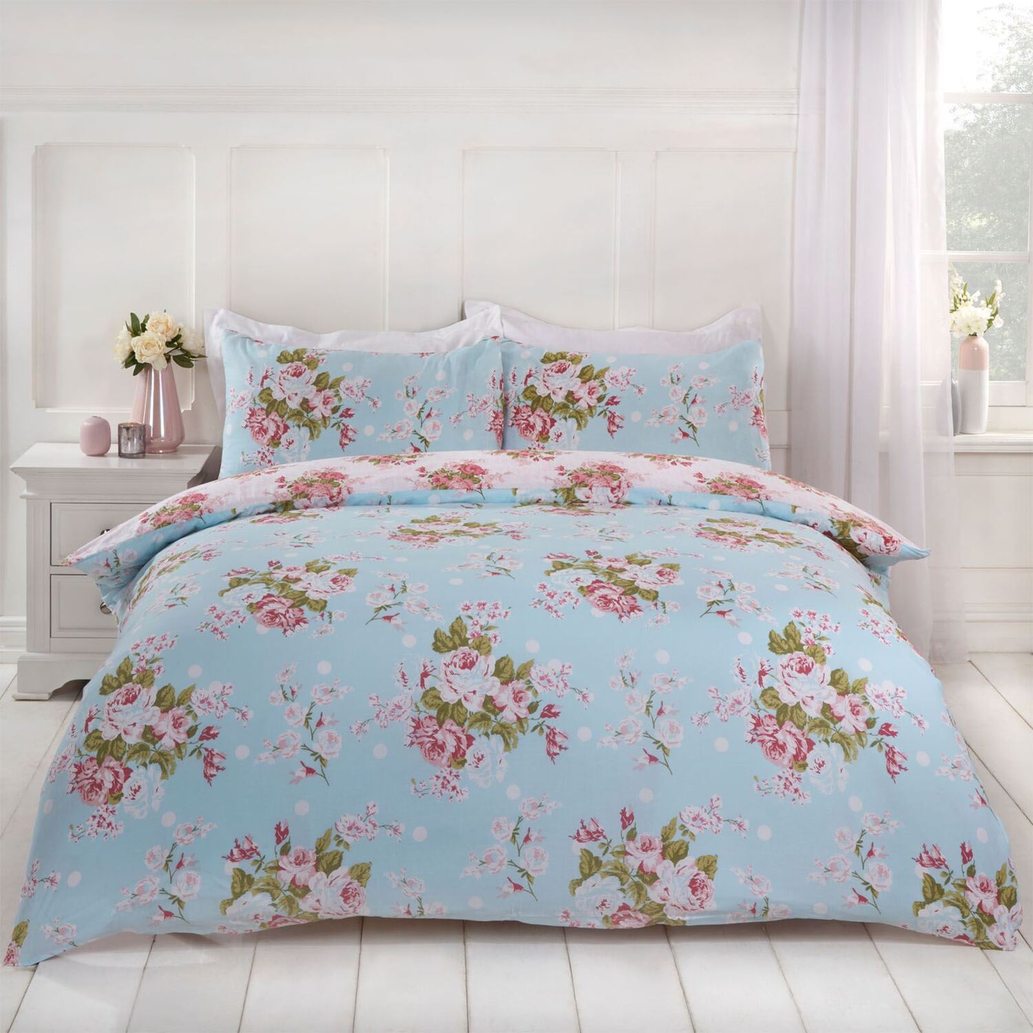 Dreamscene English Rose Floral Duvet Cover Bedding Set
