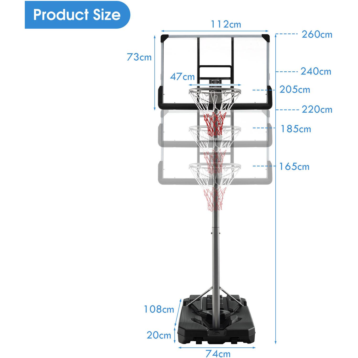 Costway Portable Basketball Hoop-Blue
