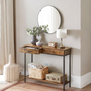 2 Tier Slim Console Table With 2 Drawers Industrial Furniture