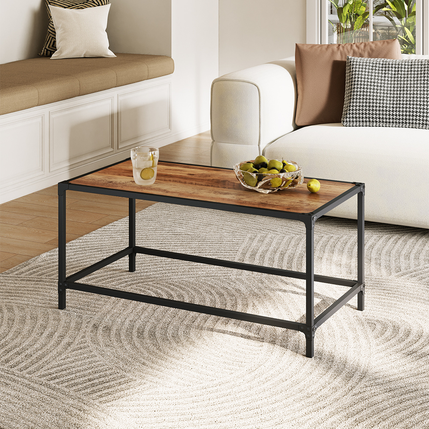 Retro Wood Metal Coffee Table