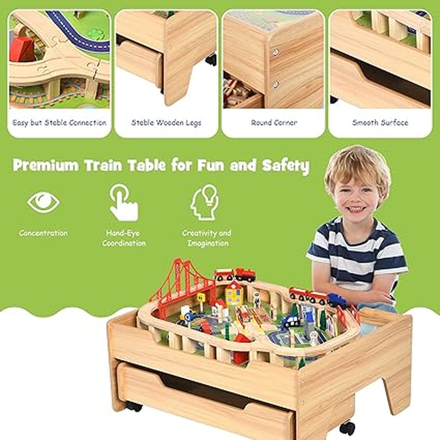 Kids Play Table with Train Track Set