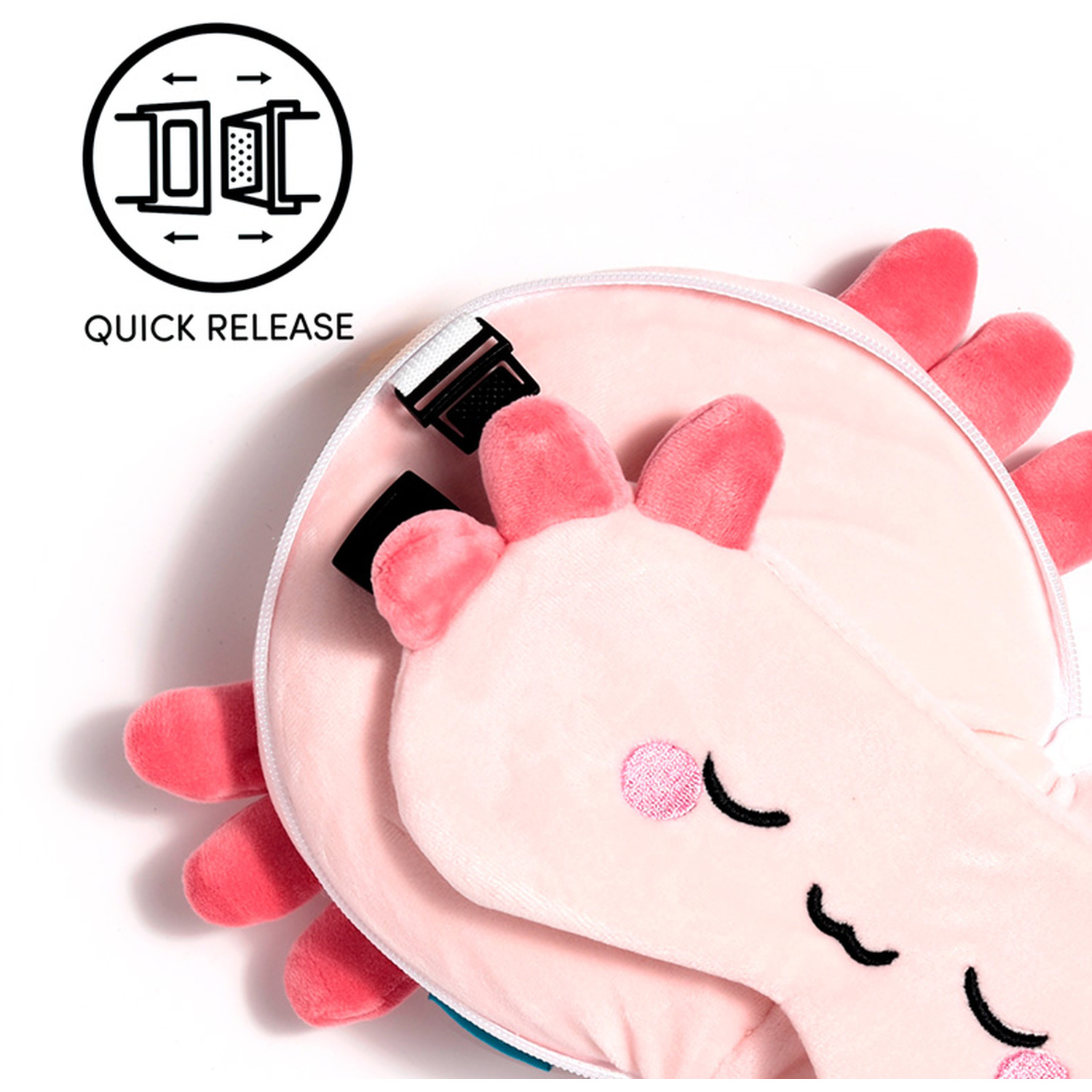 Relaxeazzz Travel Pillow and Eye Mask - Adoramals Maddie the Axolotl