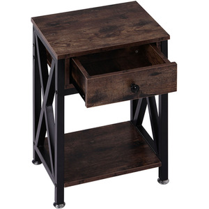 Rustic X-Framed Wooden Side Table for Living Room