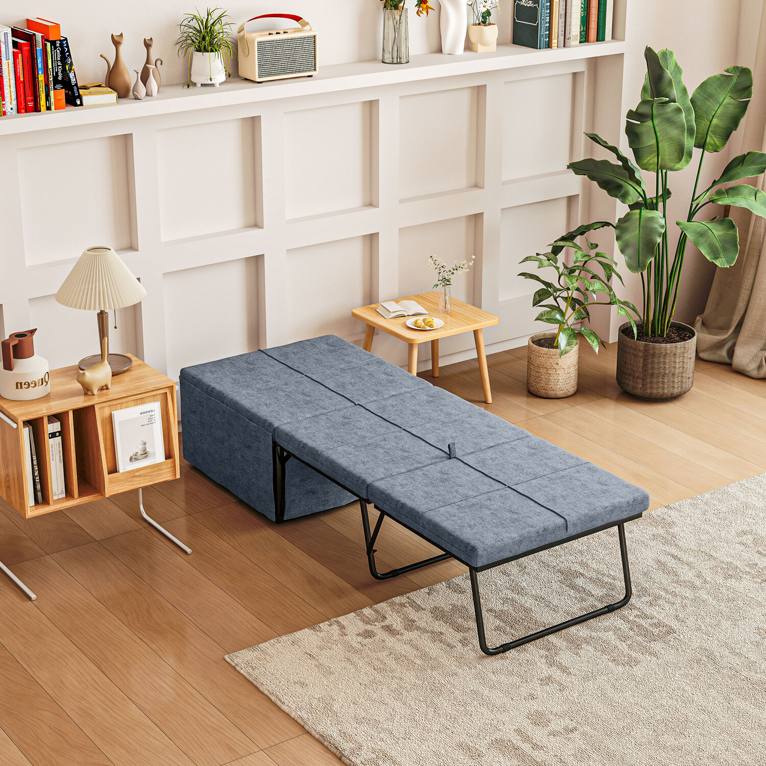 HOMCOM Single Folding Bed with Linen Sponge Mattress and Dust Cover