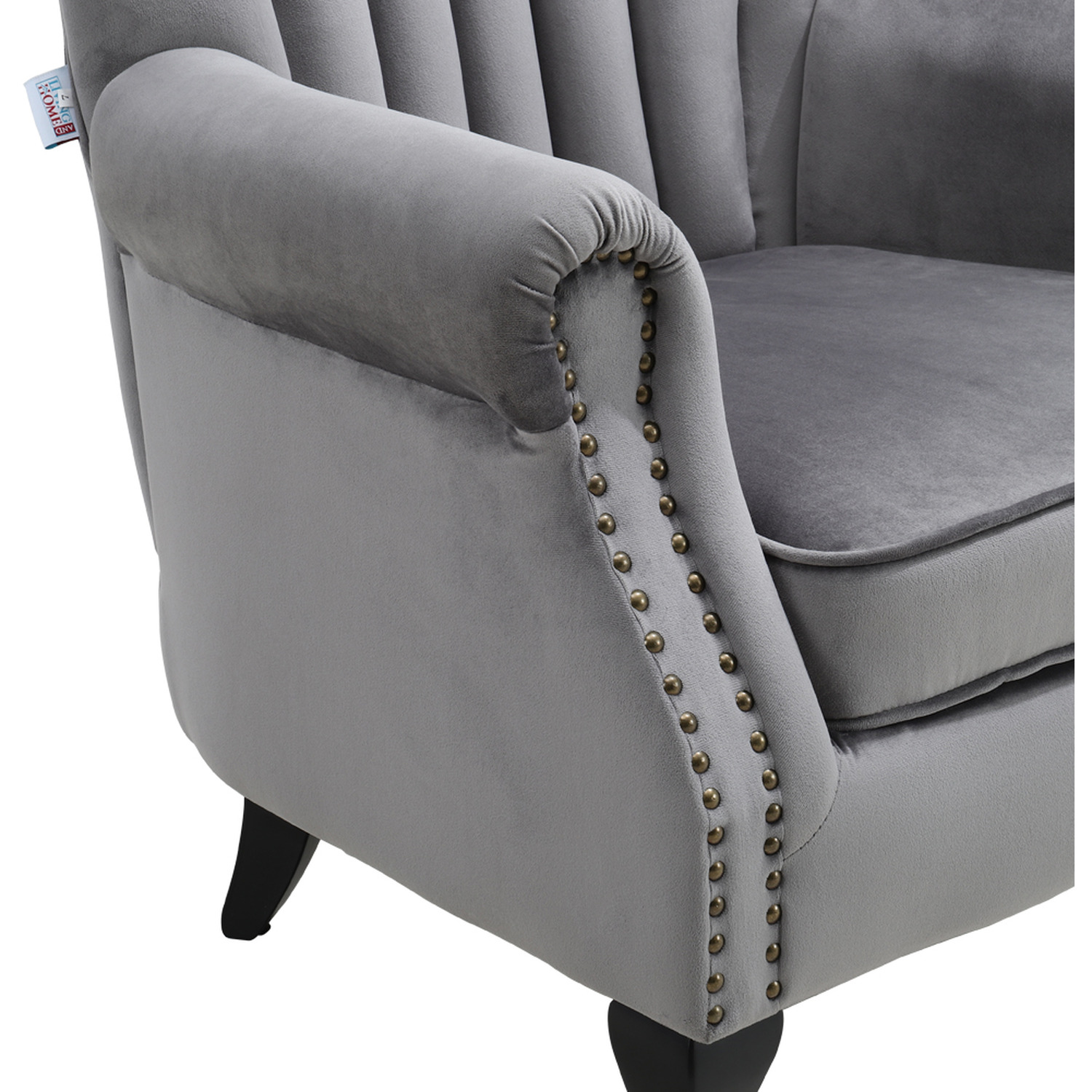 Velvet Armchair with Wingback and Studs Details