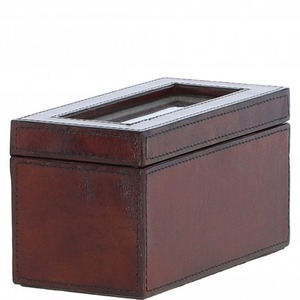 Premium Leather Double Watch Case with See-Through Lid