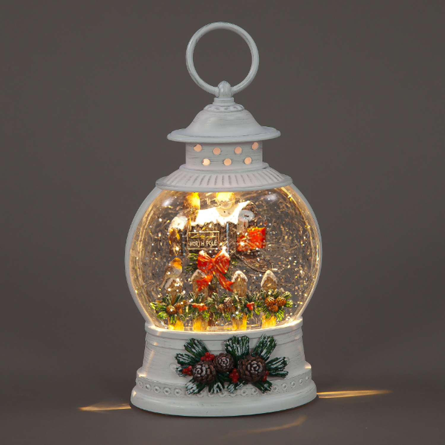SnowTime Battery Operated LED Water Lantern with Robin Scene