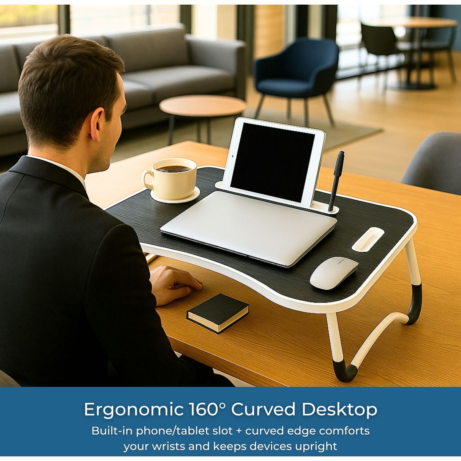 Portable Foldable Laptop Table with Tablet and Mug Holder