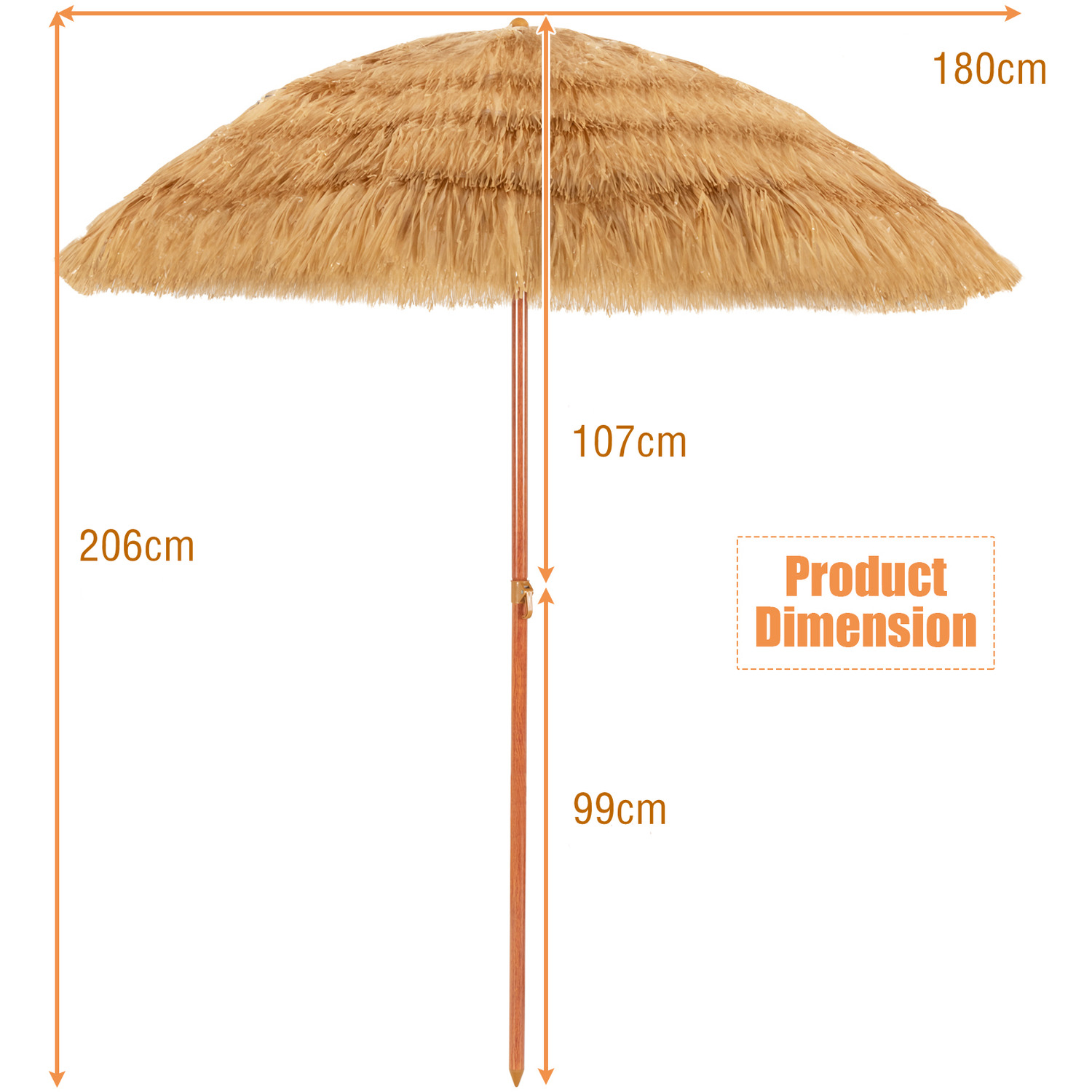 180cm Beach Umbrella Outdoor Patio Sun Shelter