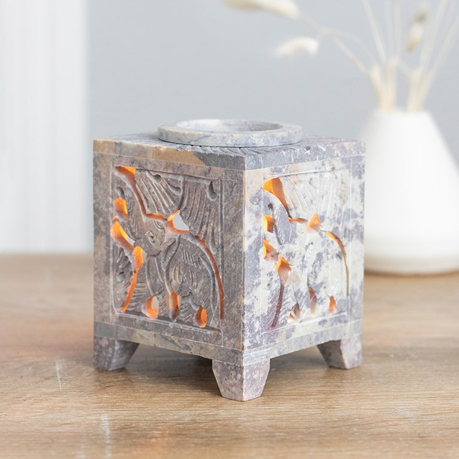 Carved Elephant Soapstone Oil Burner