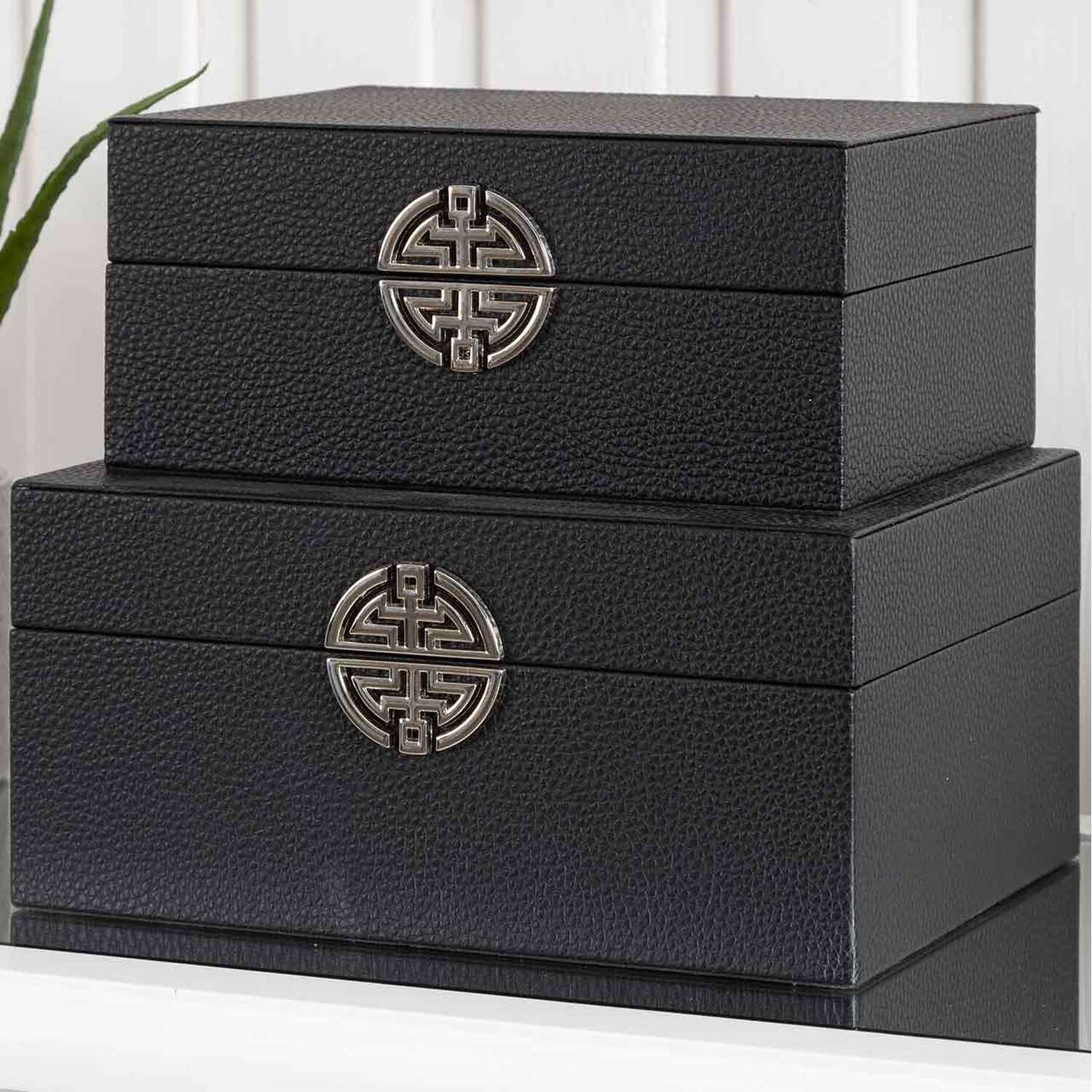 Set of 2 Chic Faux Leather Jewellery Boxes
