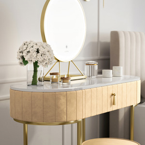 Miami Deco Cream Velvet Dressing Table with LED Touch Mirror