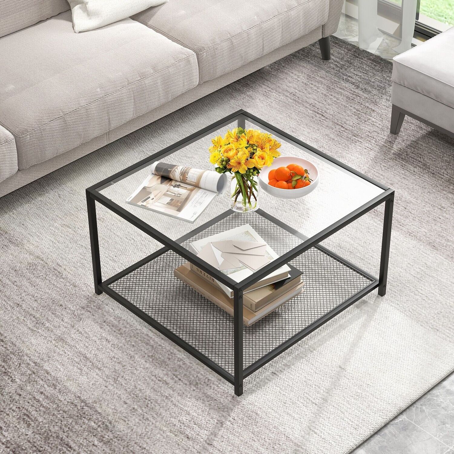 Tempered Glass Sofa Side Table Accent Center Table