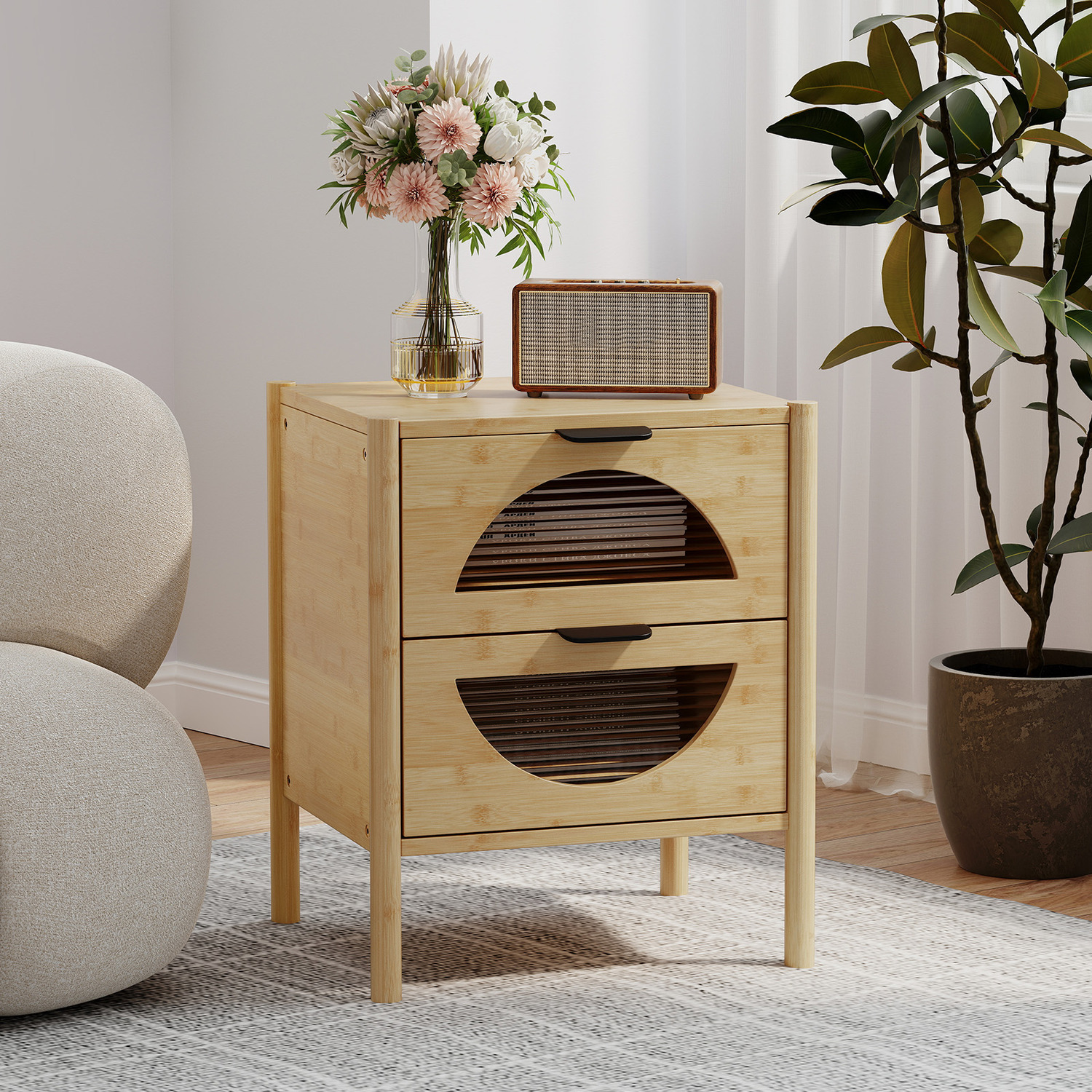 Bamboo Nightstand Bedside Table
