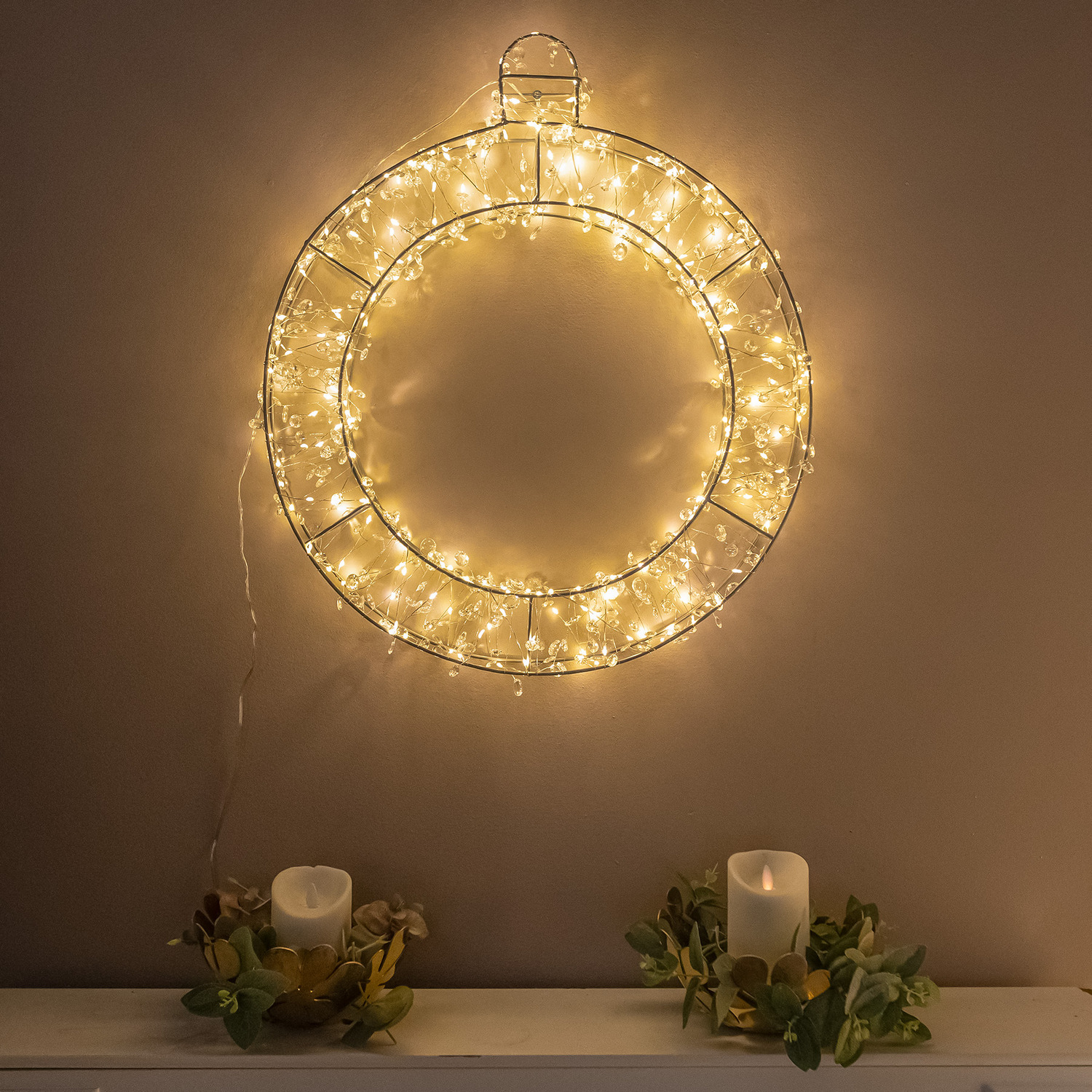 Silver Frame Bauble with Warm White LED and Timer