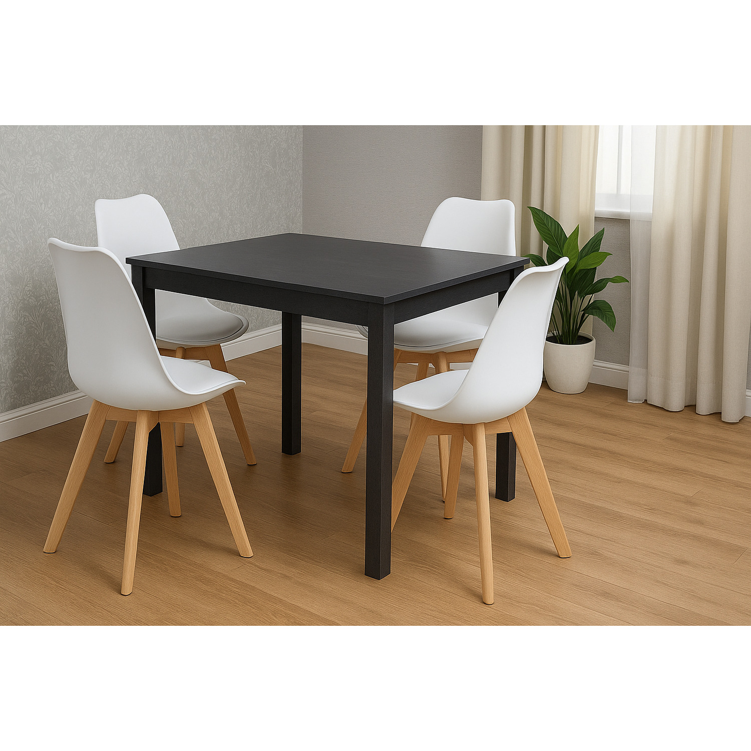 Arrow Charcoal Dining Table Set With 4 White Chairs Dining Furniture