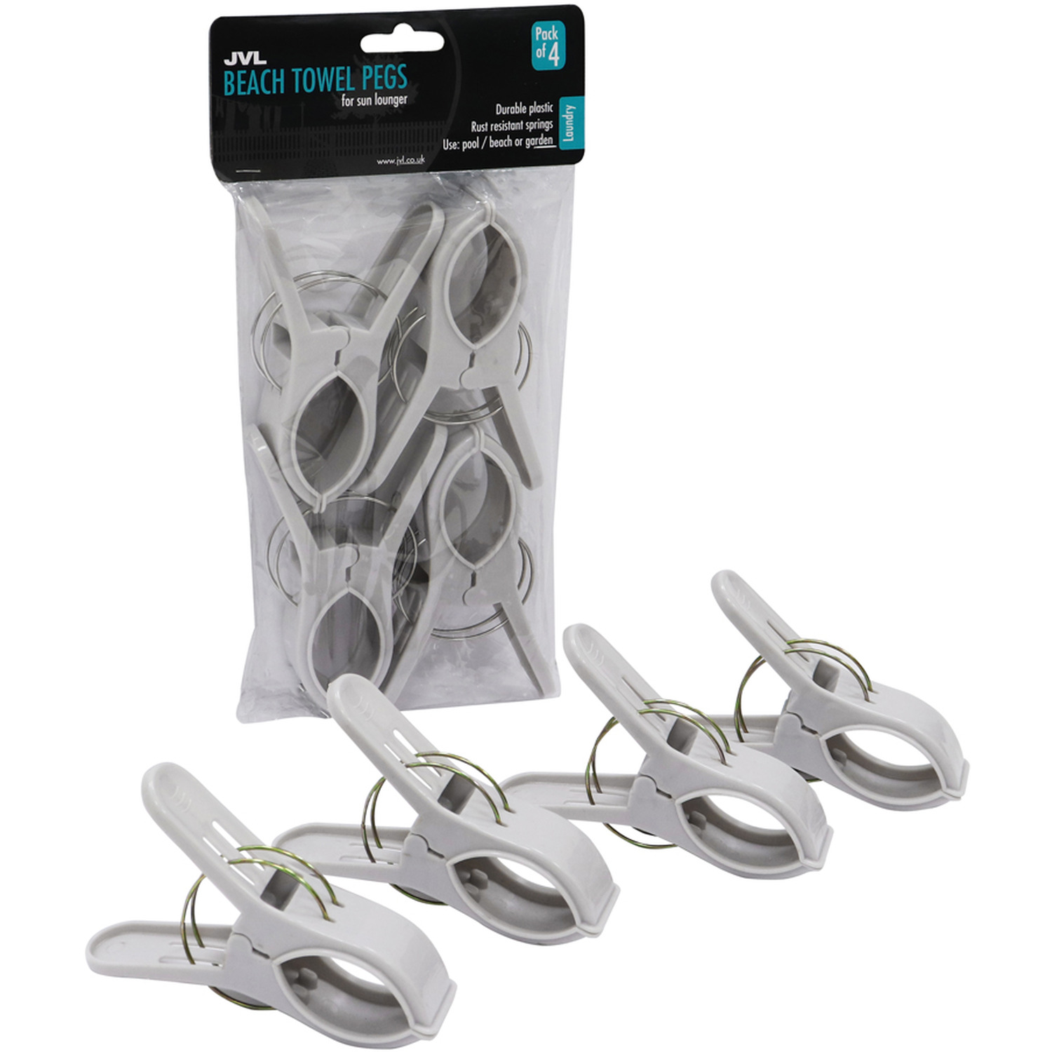 JVL Large Clamp Clip Beach Towel Grey Pegs