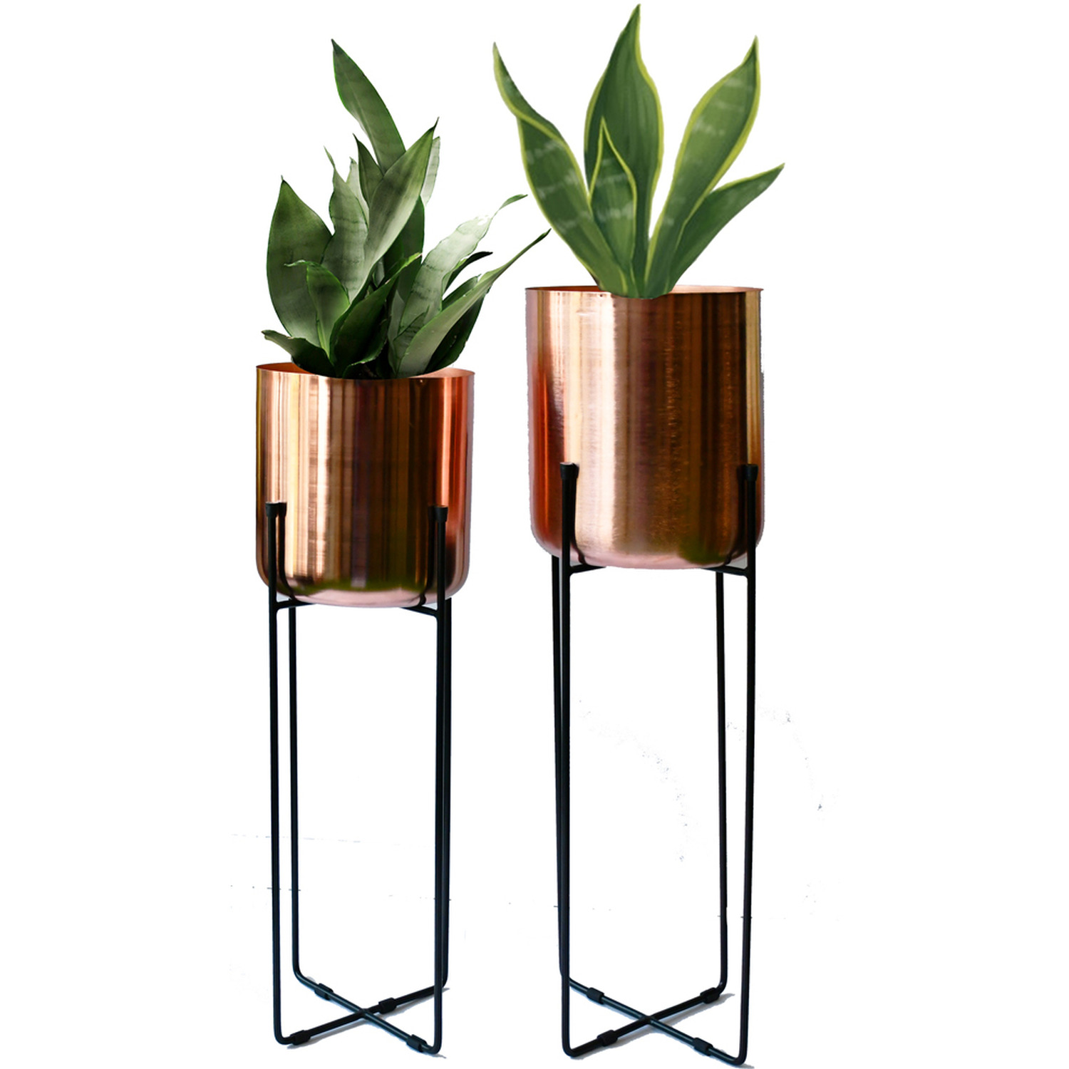 Green Decore Vivid Set of 2 Planter With Stands , Copper Black