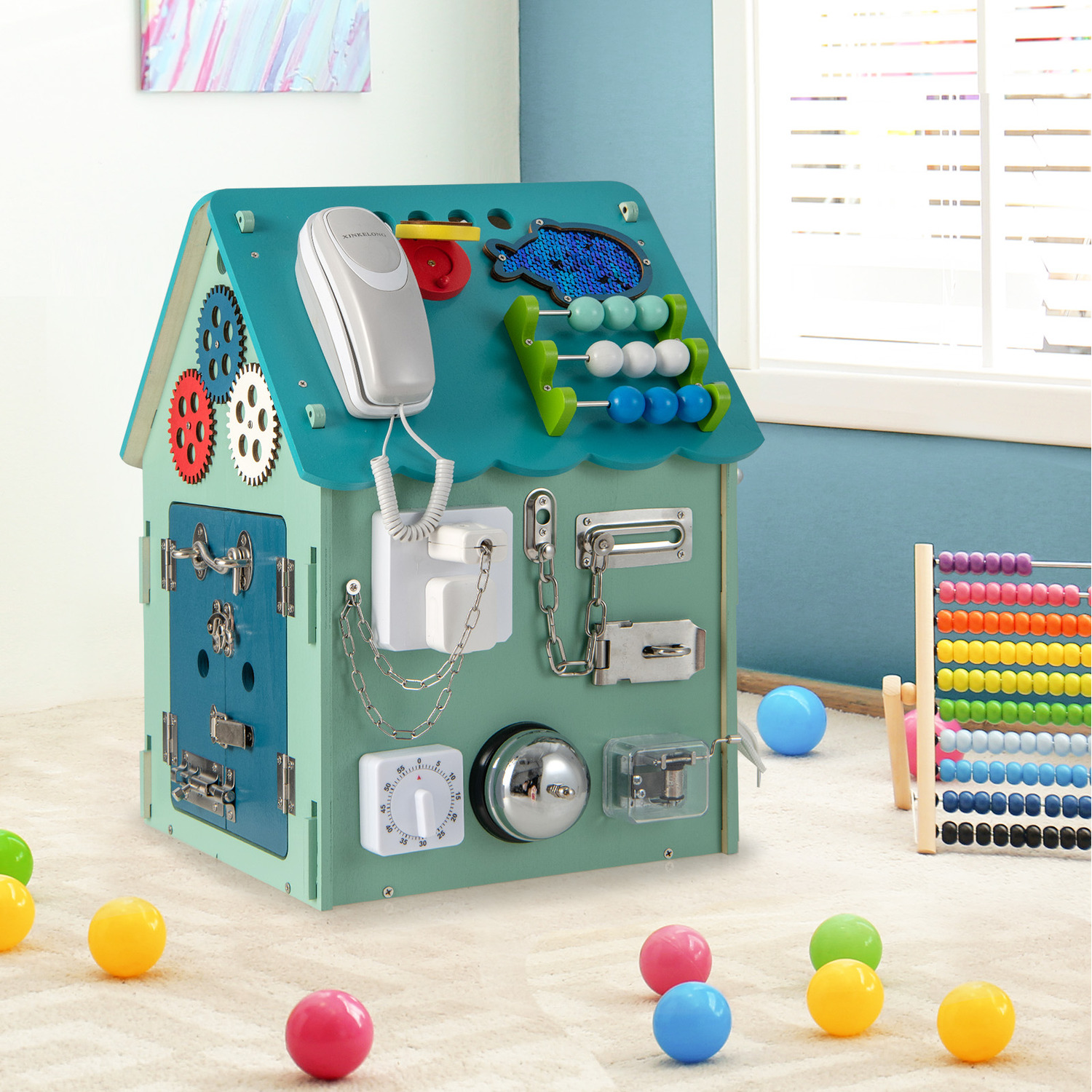 Wooden Busy House Toy-Blue