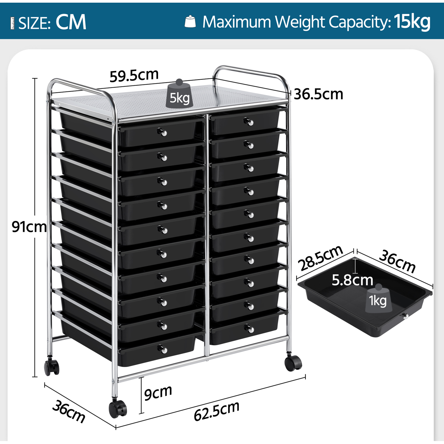 20 Drawer Rolling Storage Trolley Cart