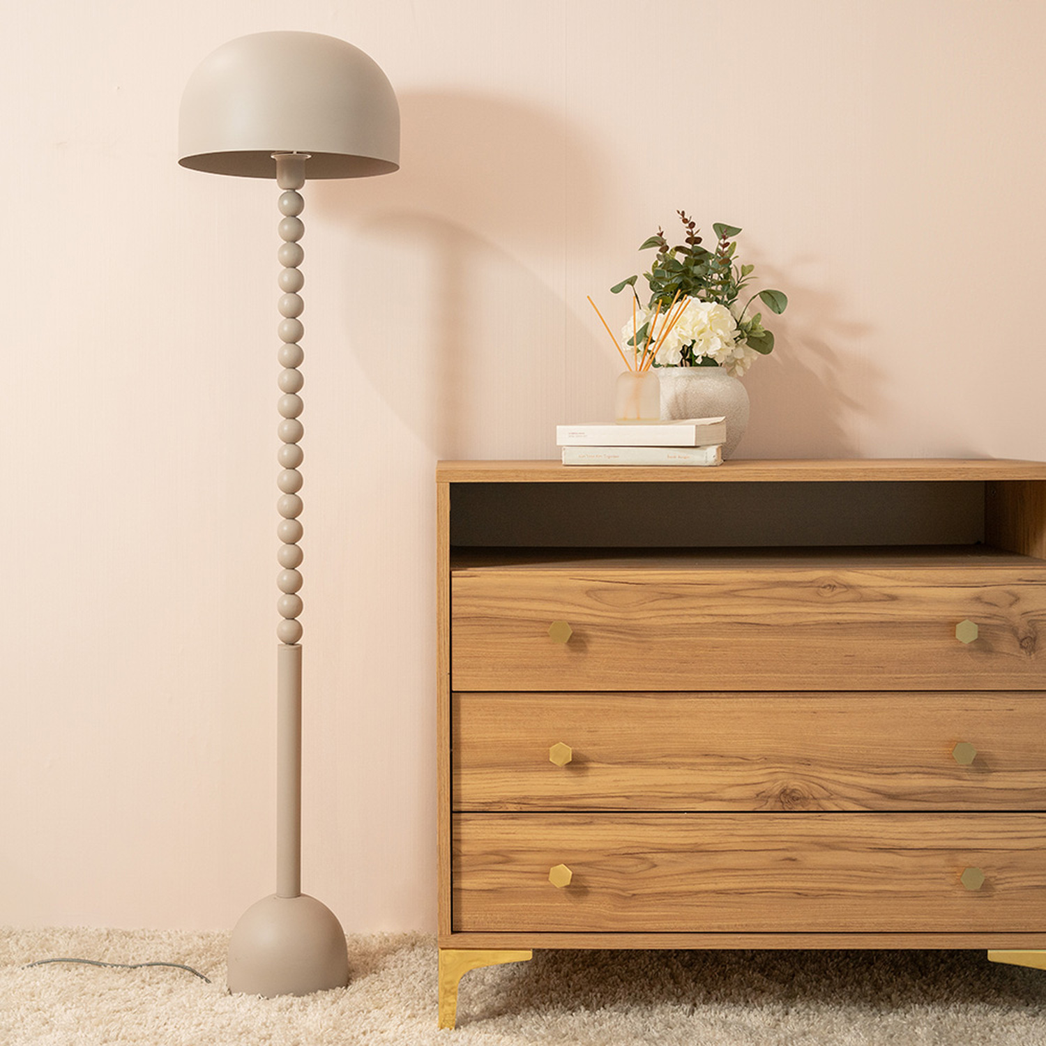 Clement Grey Pebble Abstract Floor Lamp With Metal Dome Lampshade