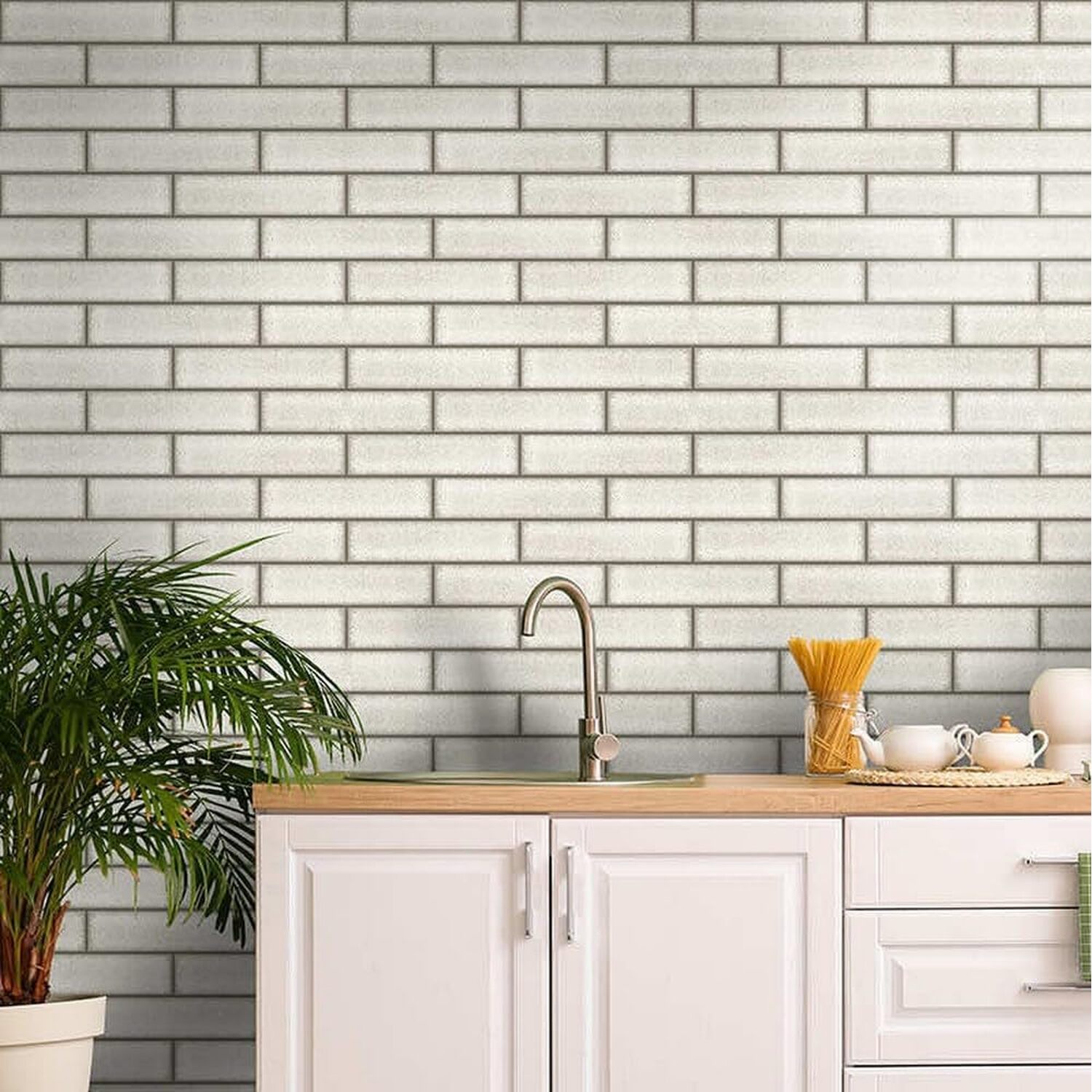 Celadon Gloss Tiles Brick Tiling On a Roll Wallpaper