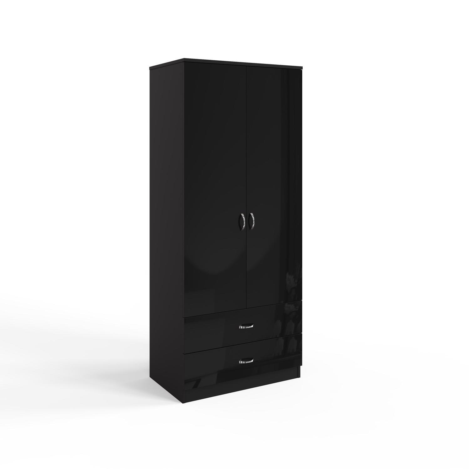 2 Door 2 Drawer Double Combination Wardrobe High Gloss Black