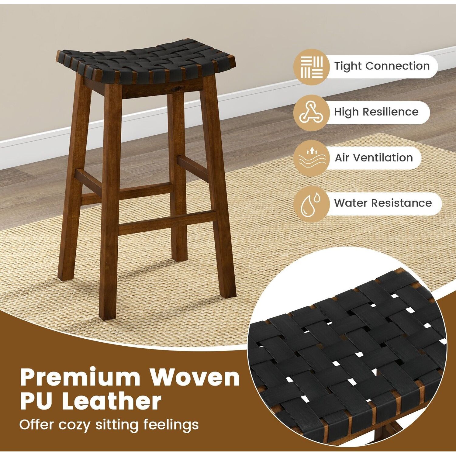 2Pcs Backless Dining Chairs