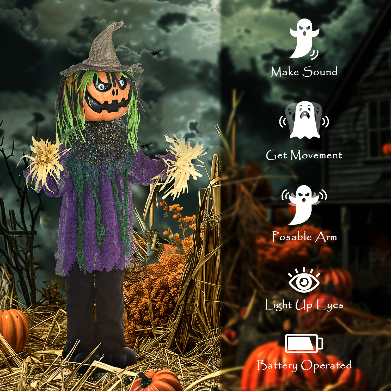 HOMCOM Pumpkin Man Outdoor Halloween Animatronic