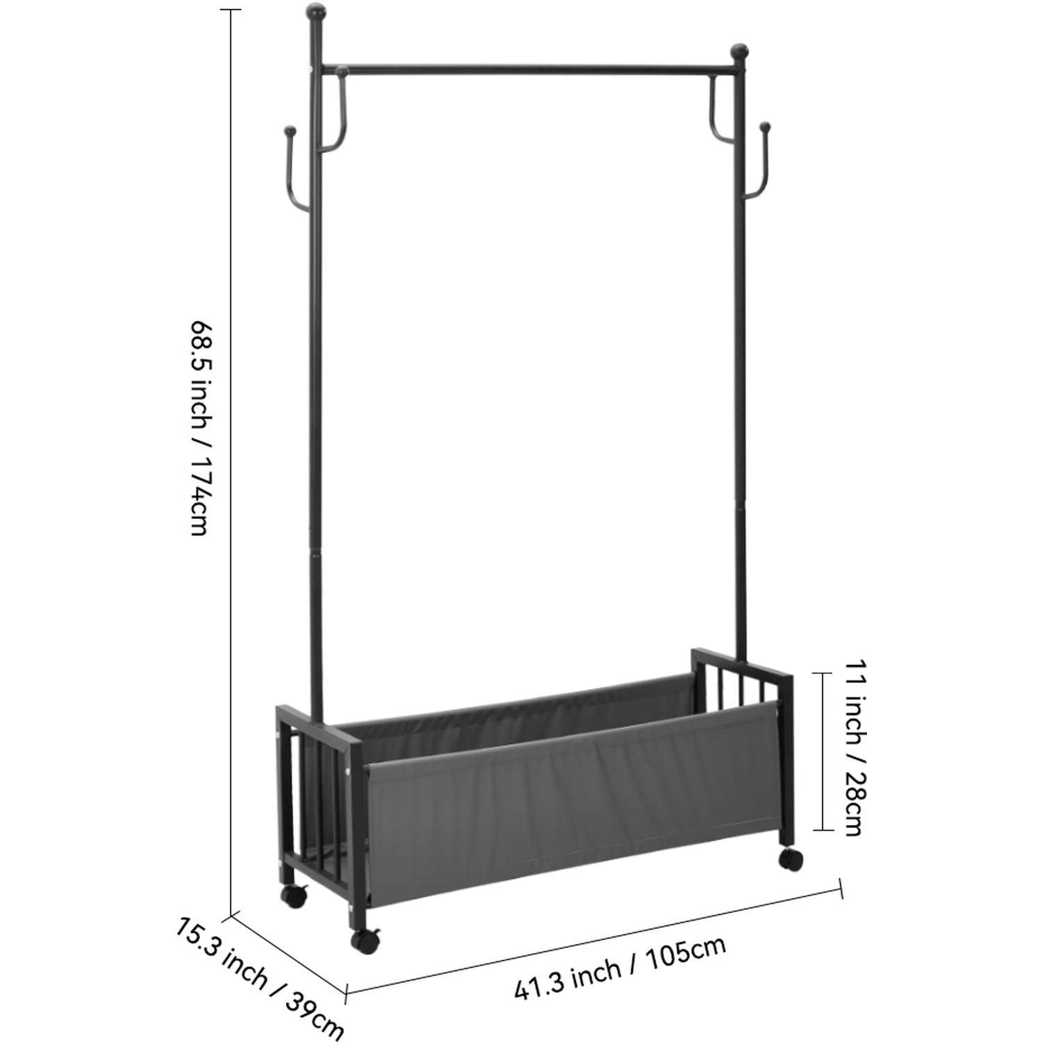 Mobile Clothes Rack with Bottom Laundry Basket