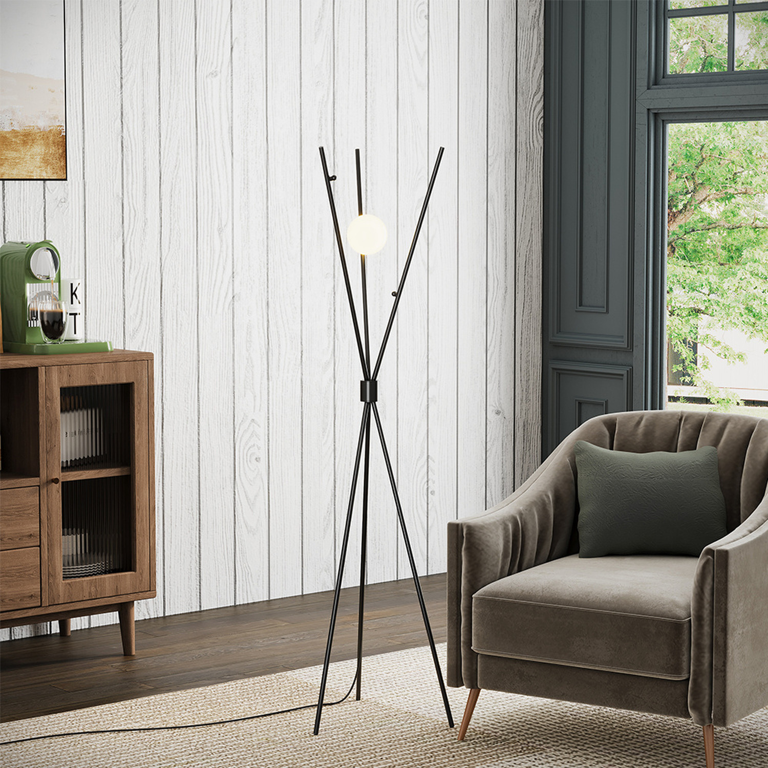 Standing Floor Lamp with Metal Tripod Base and Plastic Shade