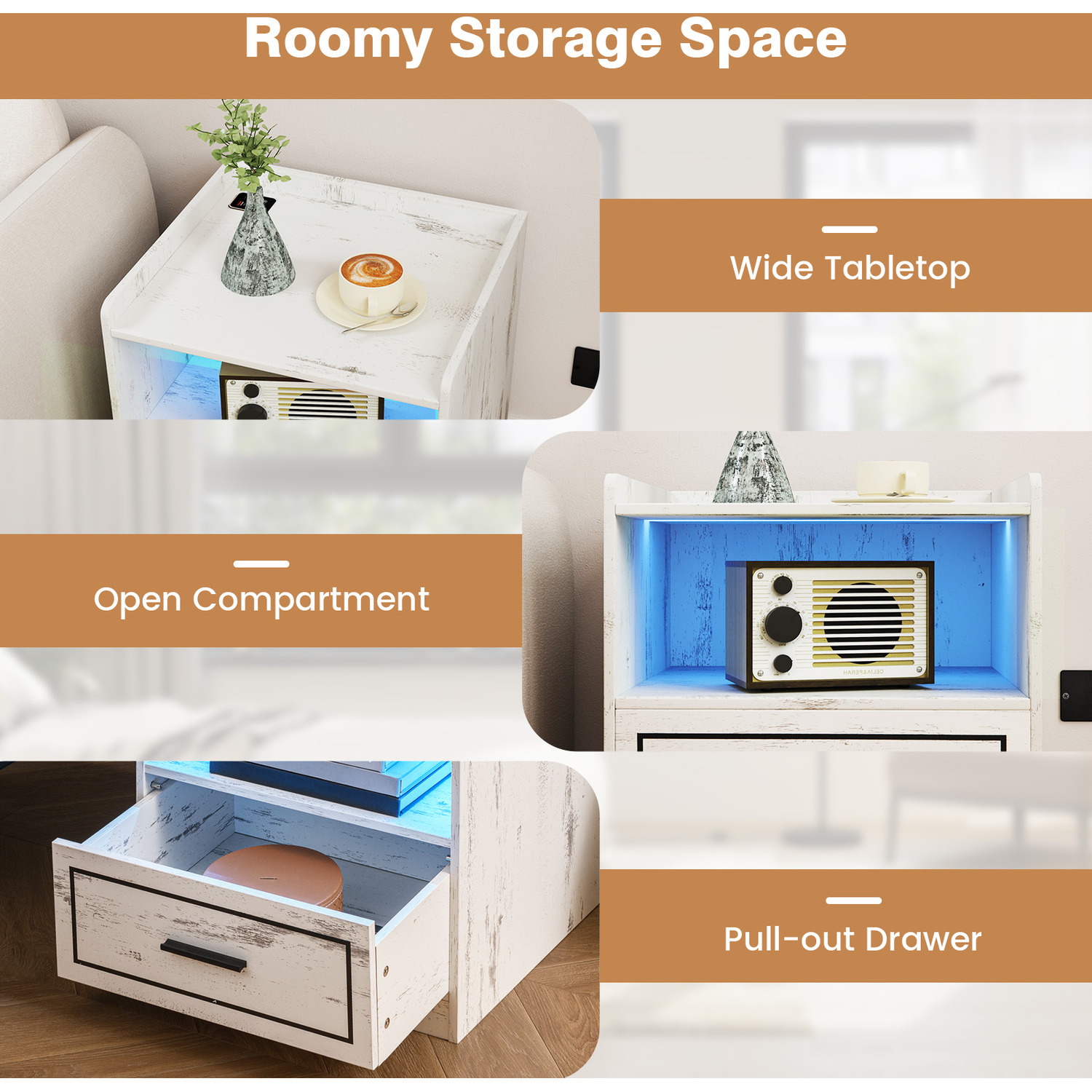 Smart Bedside Table with Adjustable Light