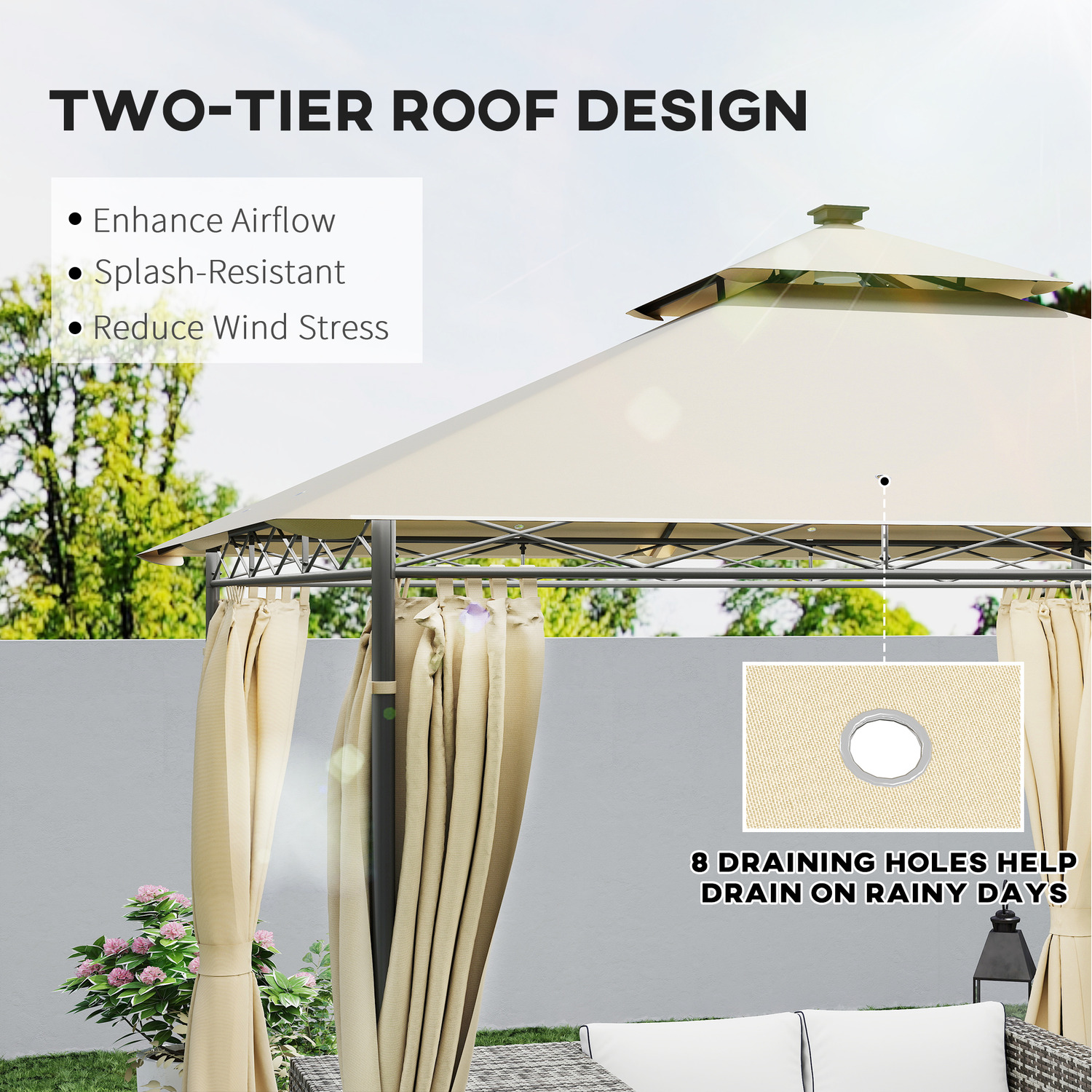 Outsunny 3 x 3 m Double Roof Garden Gazebo with Curtains