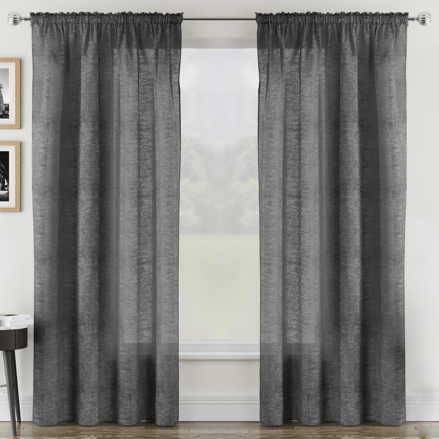 Rhodes Linen-Look Plain Sheer Voile Panels - Pair