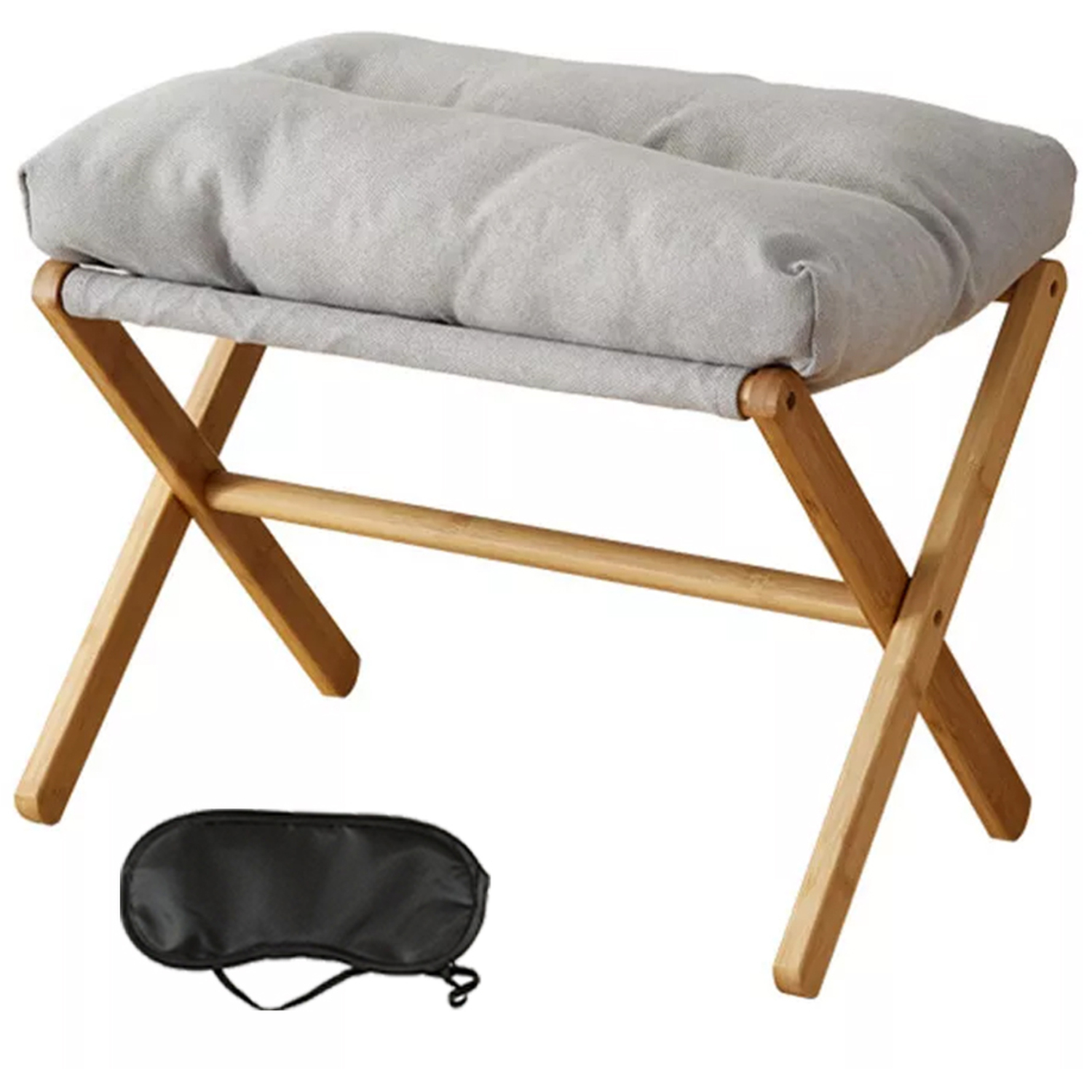 Padded Footstool with Bamboo Legs