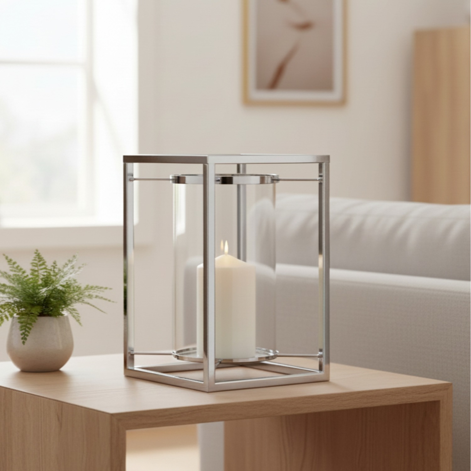 Modern Silver Hurricane Lamp Tea Light Candle Holder