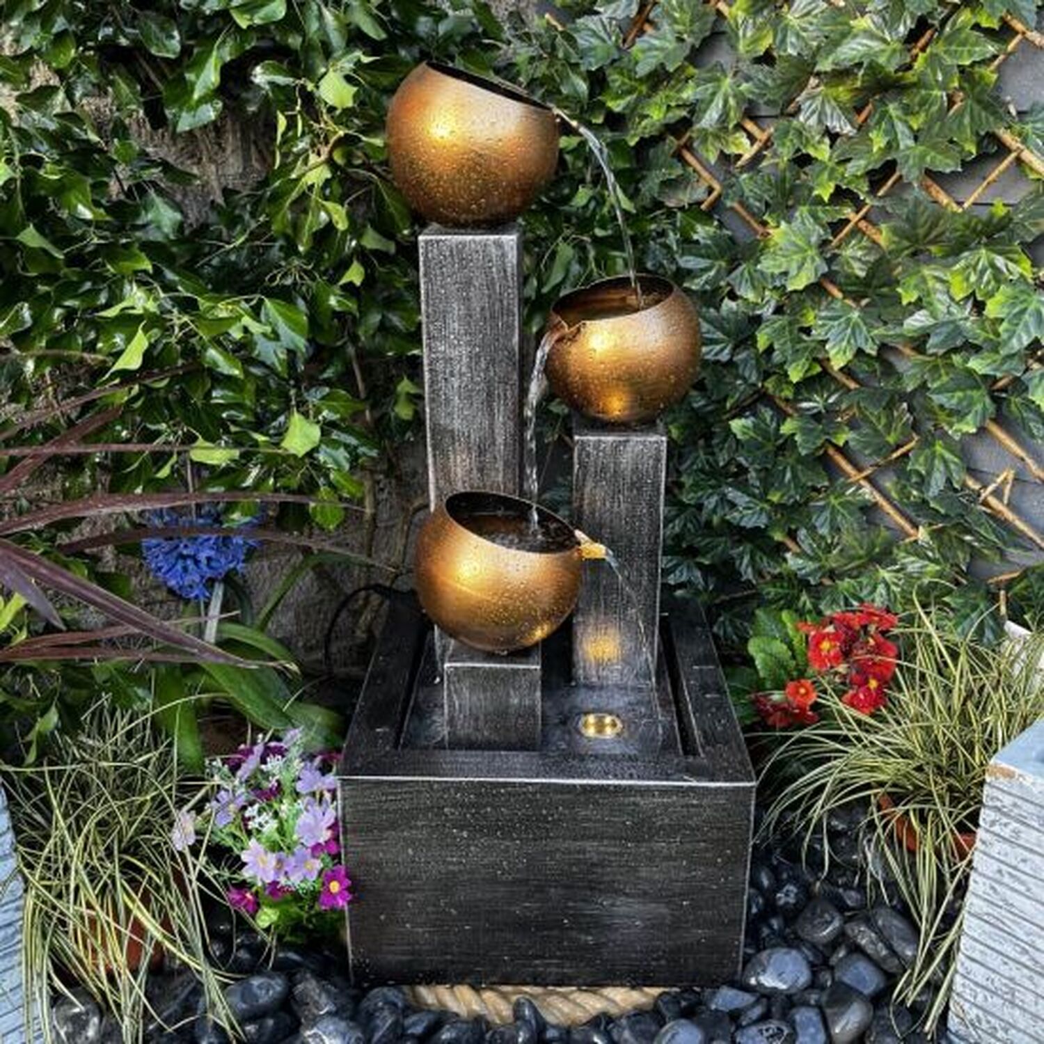 Three Copper Bowls Modern Metal Water Feature
