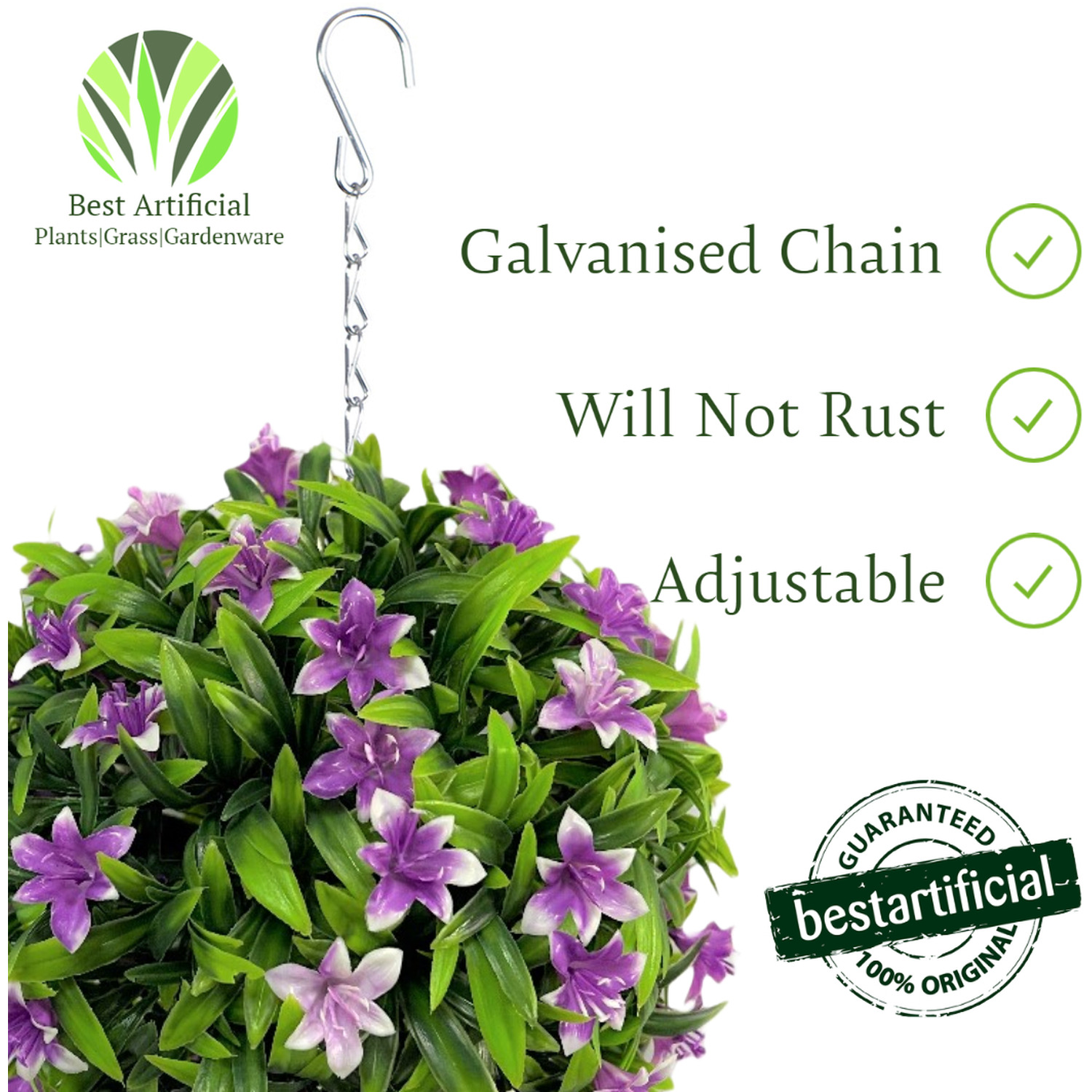 Best Artificial 23cm Purple Lily Hanging Basket Flower Topiary Ball