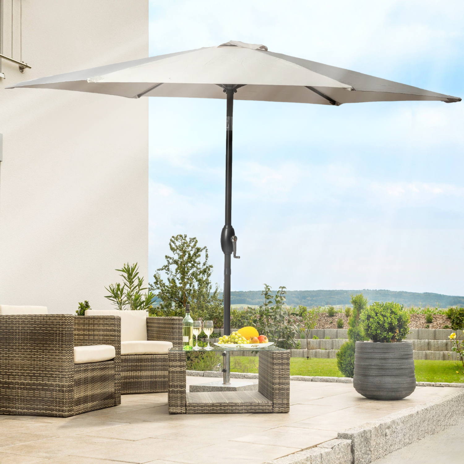 2.7m Cream Garden Wind Up Parasol