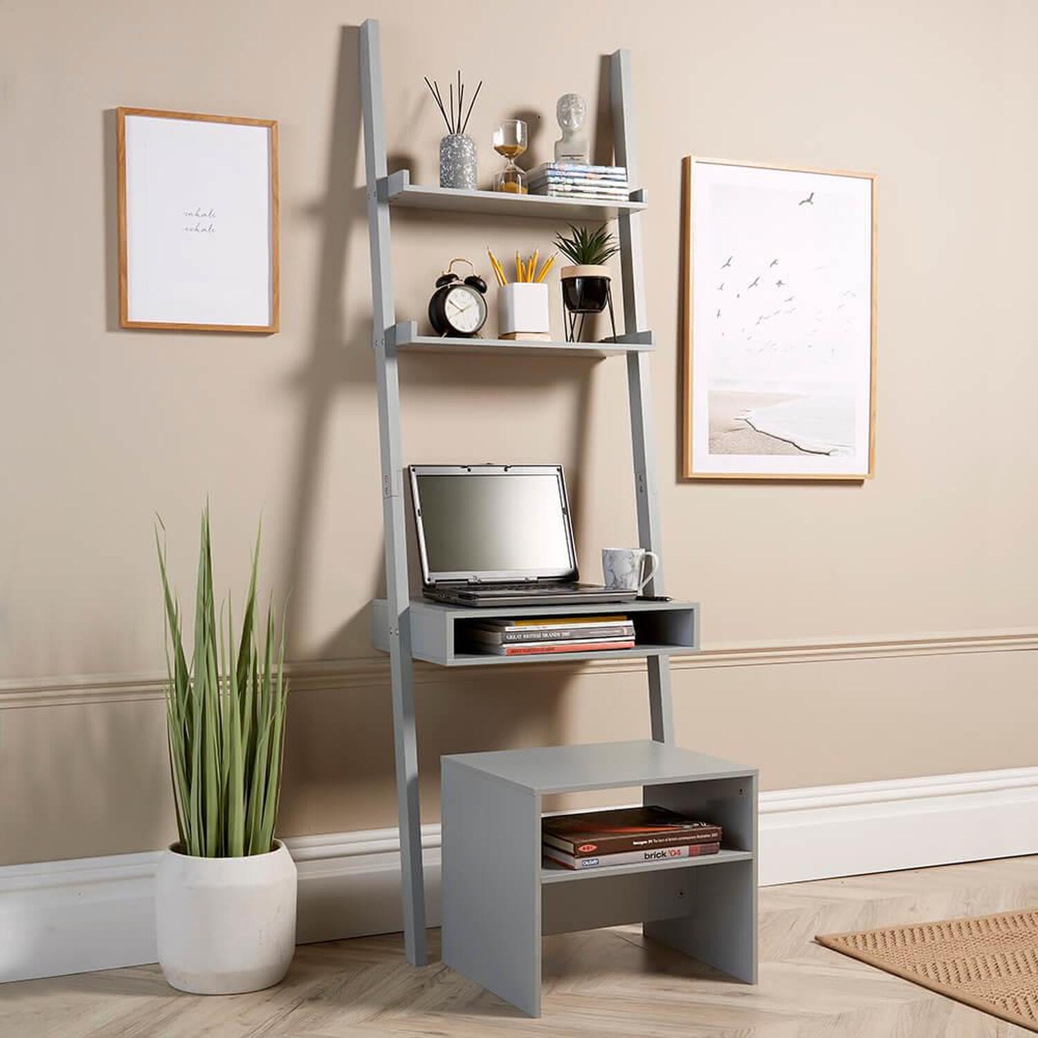 Home Source Ladder Shelf Desk and Storage Stool Set