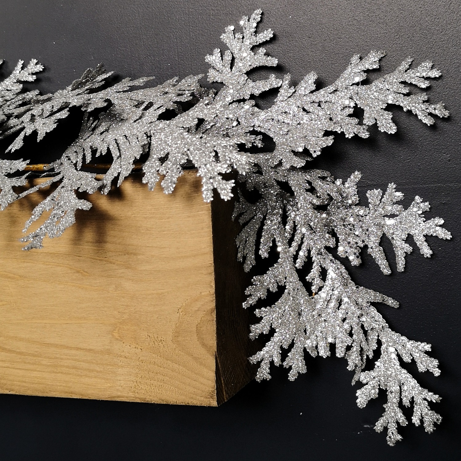 Silver Glitter Cedar Leaf Garland Christmas Decoration