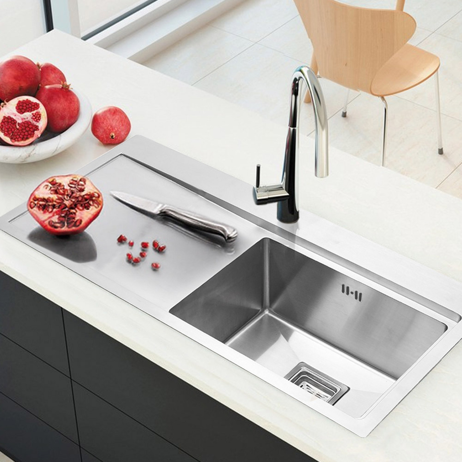Kitchen Sink, Stainless Steel Basin, 1 Single Bowl Drainer Waste