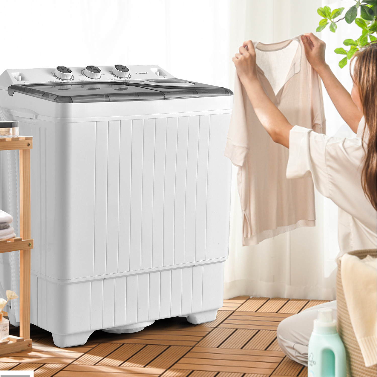 26lbs Semi-automatic Twin Tub Washing Machine-Black