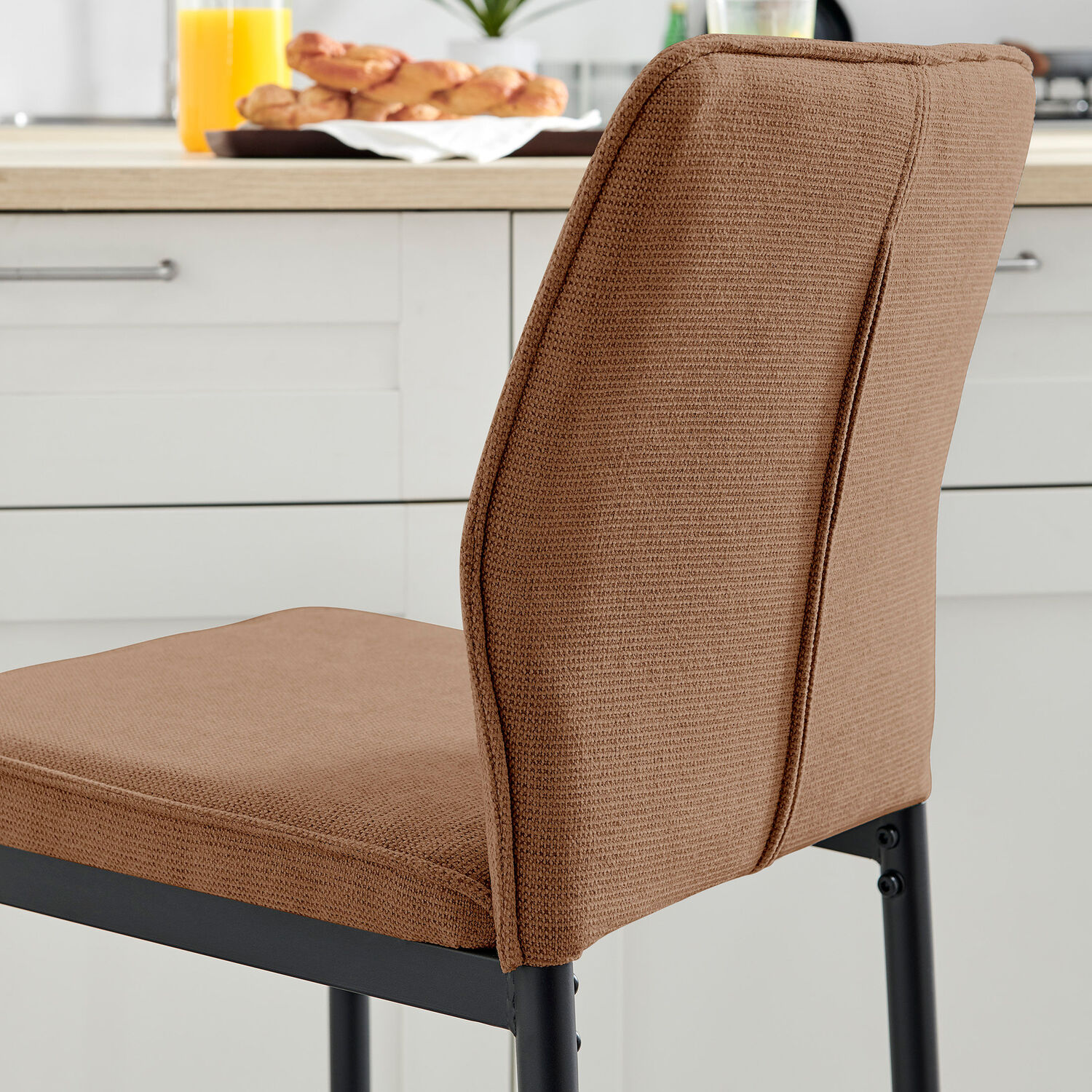 2x Nika Fabric Upholstered Kitchen Breakfast Bar Chair Black Legs