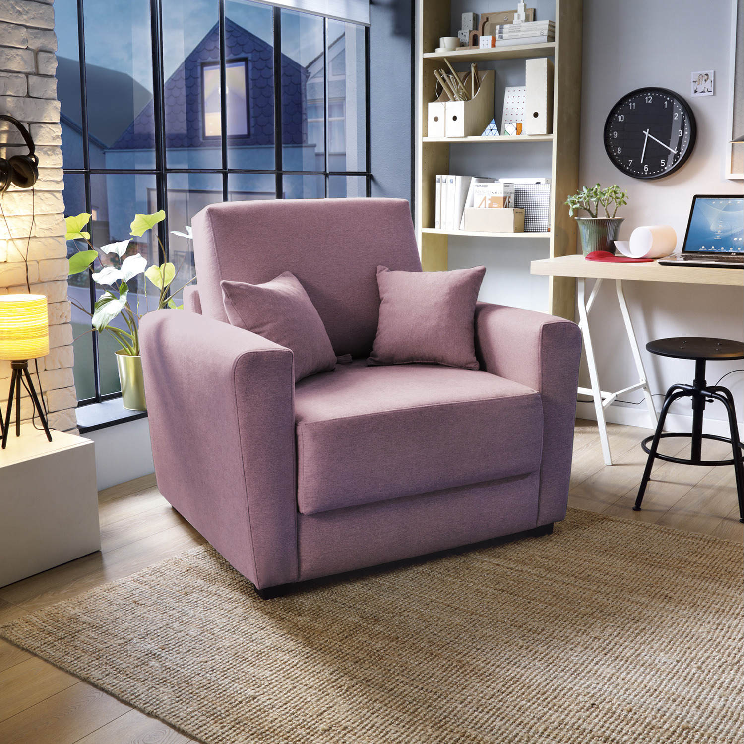 Olly Velvet Single Sofa Bed in Pink