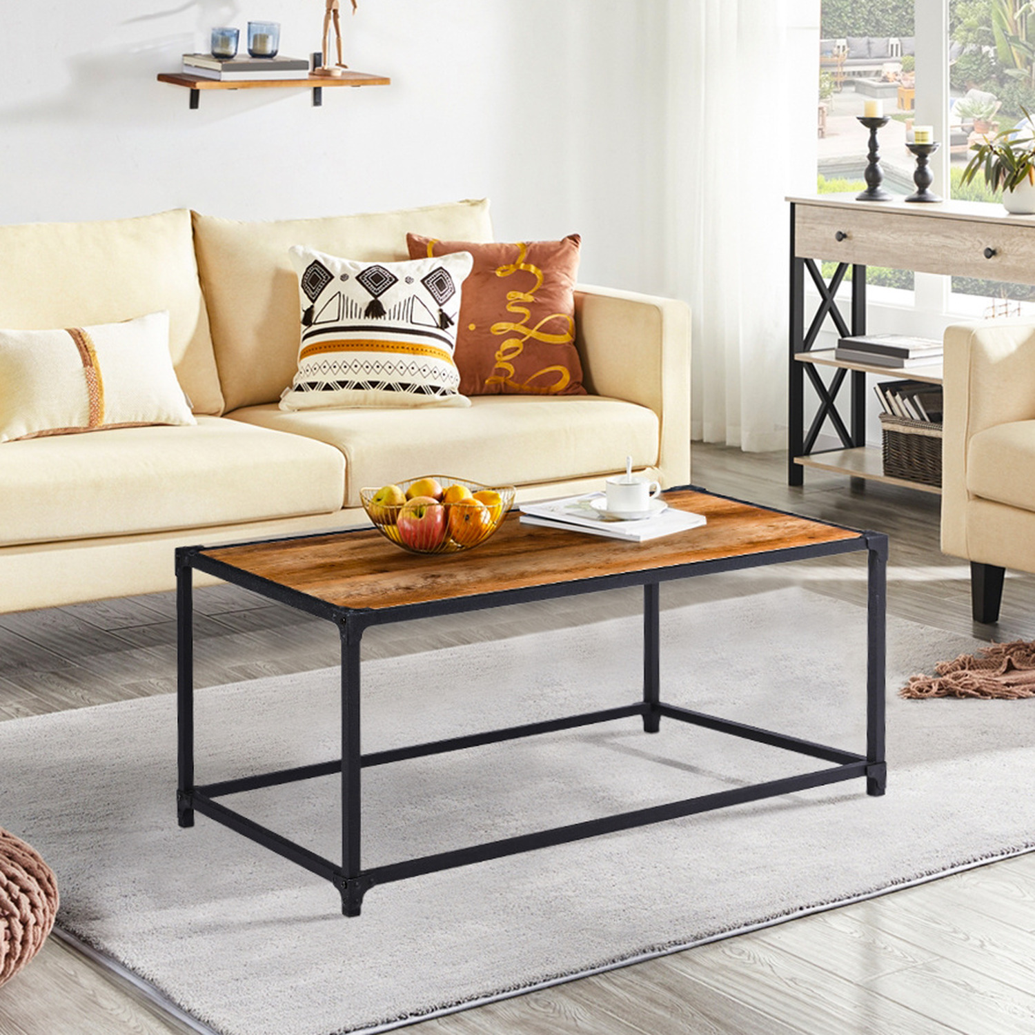 Retro Wood Metal Coffee Table