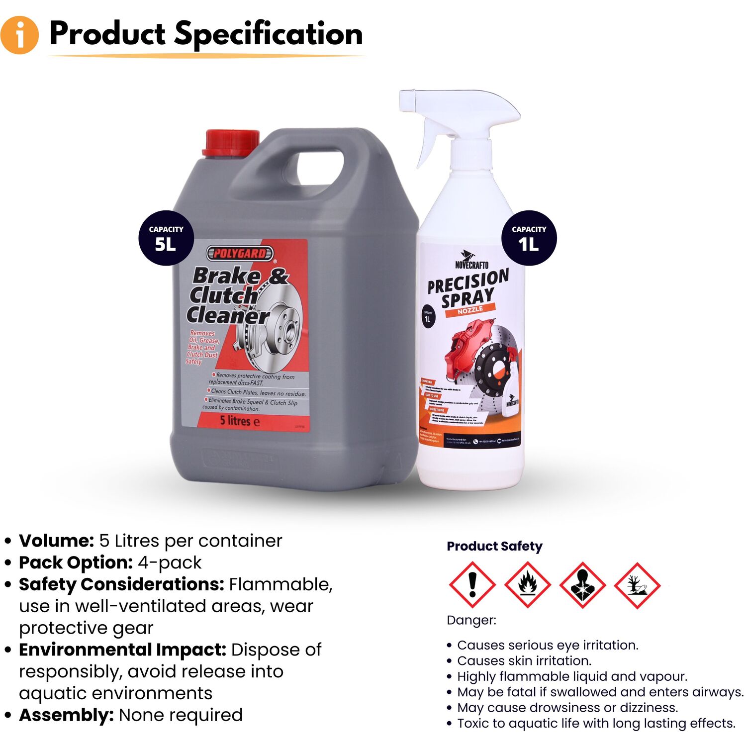Clutch and Disc Brake Cleaner 5L with Degreaser Spray Bottle - Oil Dust ...